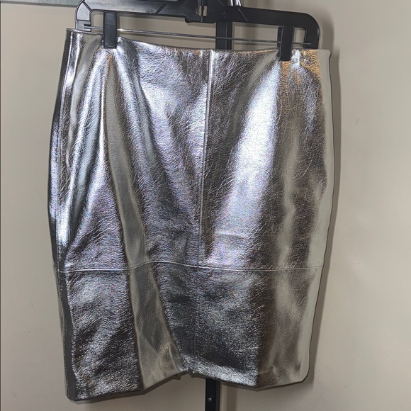 H&M | Skirts | Hm Silver Metallic Faux Leather Skirt | Poshmark